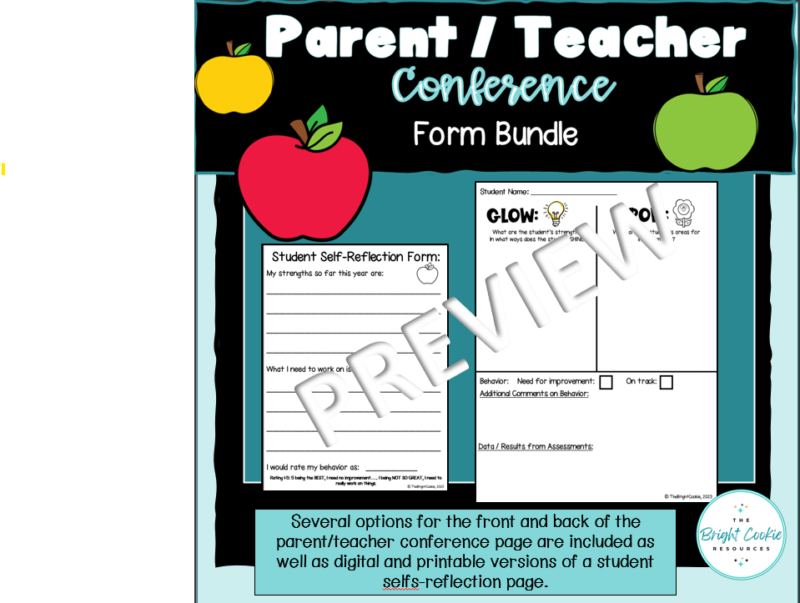 Parent / Teacher Conference Form Options ~Student Self-Reflection ...