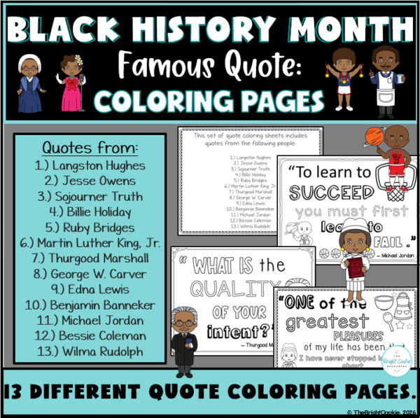 Black History Month Coloring Pages with Quotes by Famous Heroes - The ...